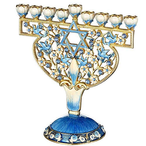 Matashi Hand Painted Enamel Menorah Candelabra w Doves & Flowers Design ...