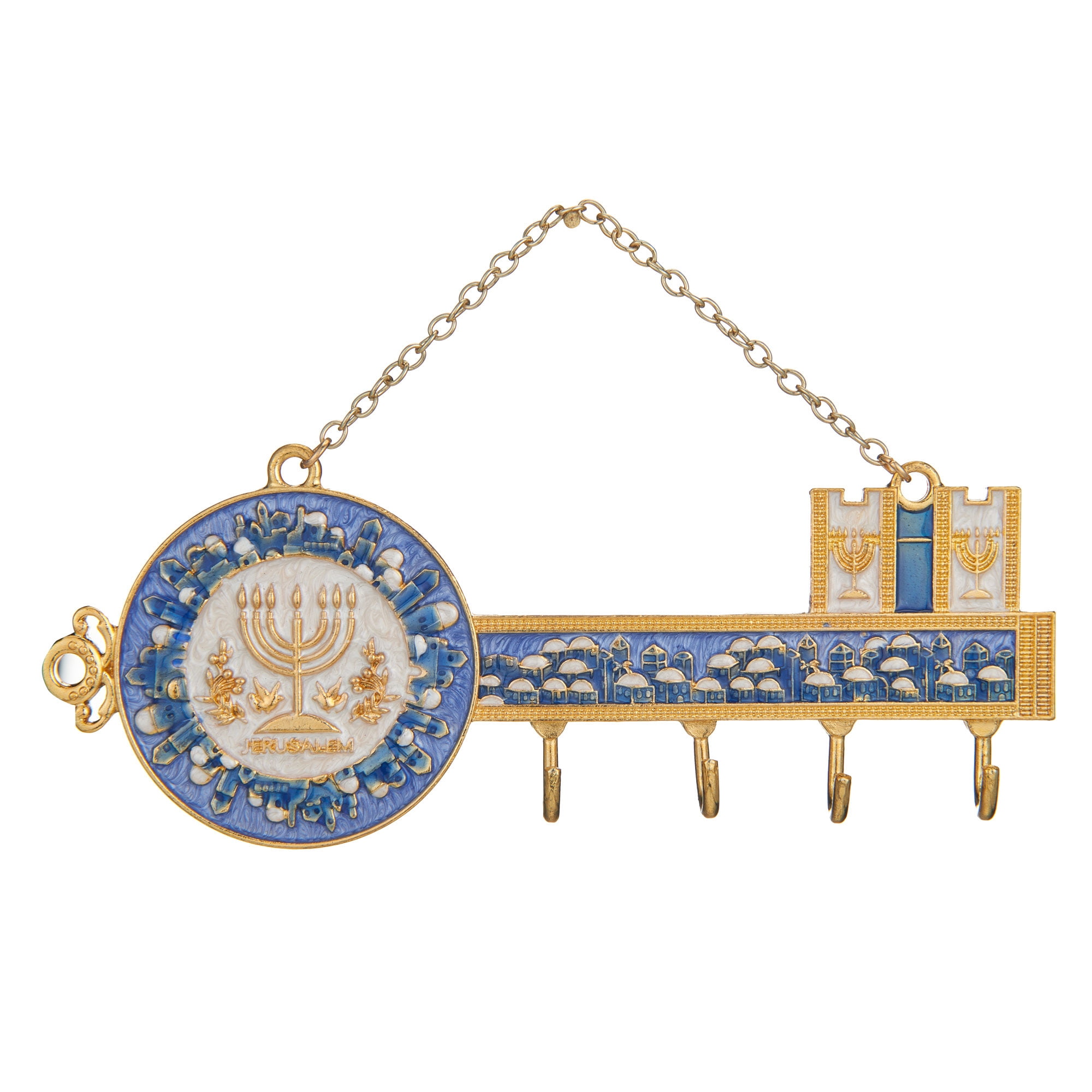 Matashi Hand-Painted Enamel Menorah and Jerusalem Cityscape Design ...