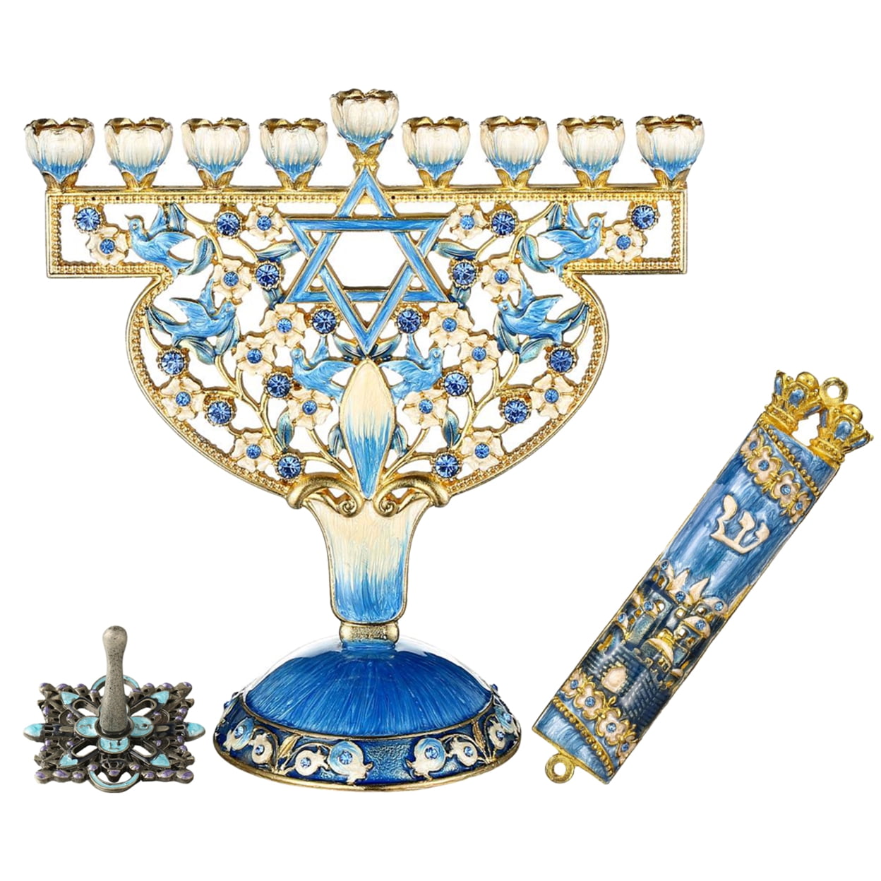 Matashi Hand Painted Hanukkah Menorah Candle Holder with Mezuzah and ...
