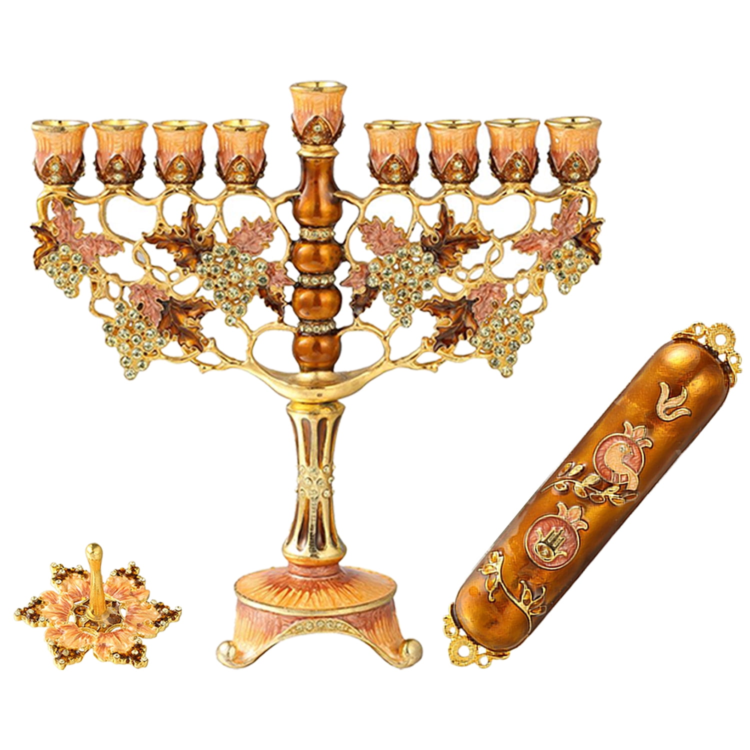 Matashi Hand Painted Hanukkah Menorah Candle Holder with Mezuzah and ...