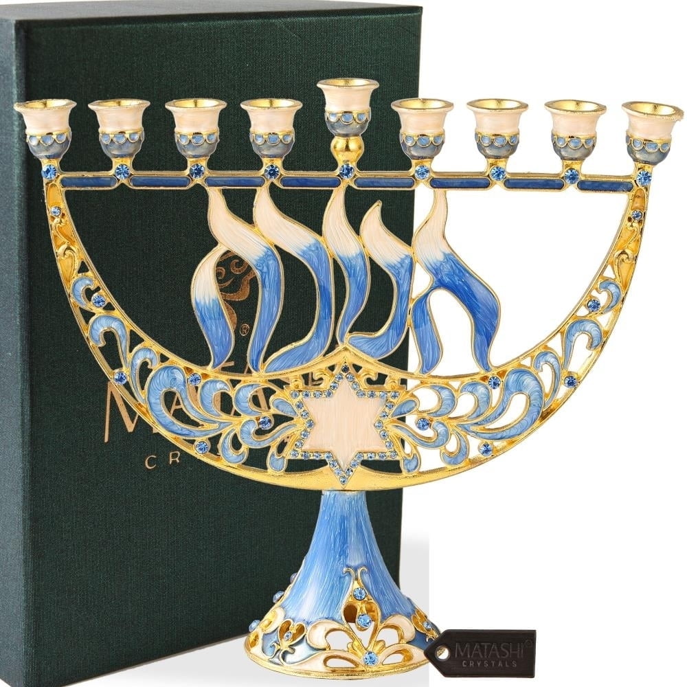 Matashi Hand-Painted Enamel Menorah Candelabra – Hanukkah Design with ...