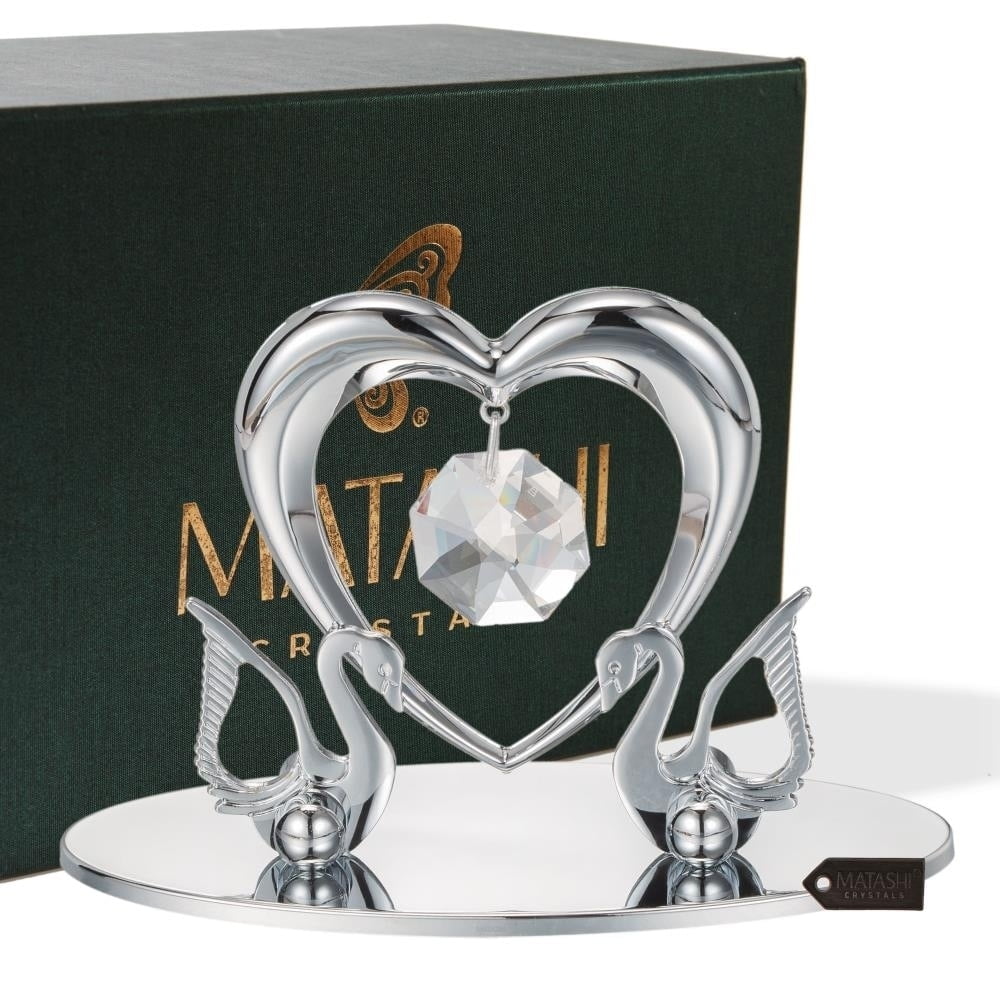 Matashi Chrome Plated Loving Swans with Heart Figurine Table-Top ...