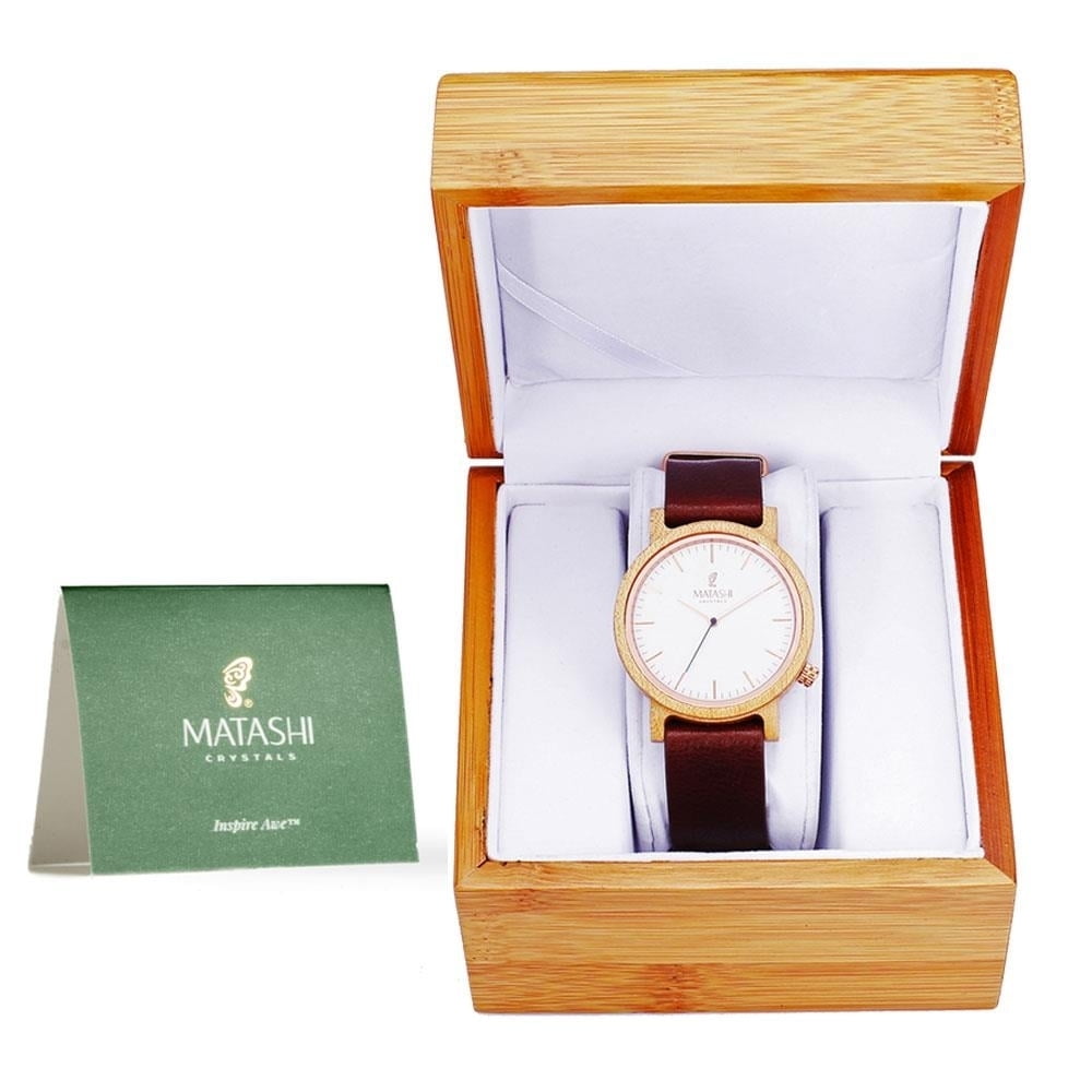Matashi Mens and Womens Casual Wooden Wrist Watch w Brown Leather Strap ...