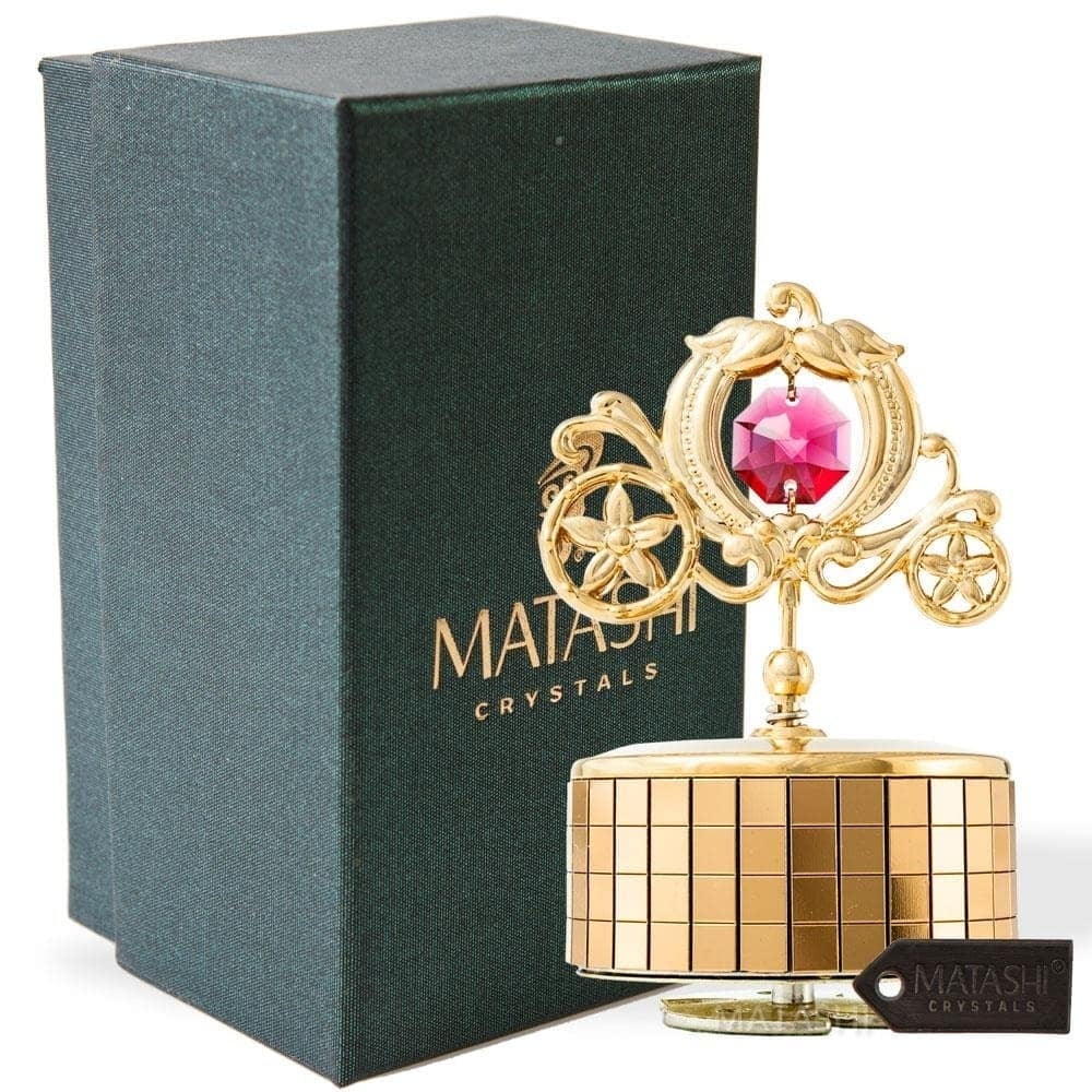 Matashi 24K Gold Plated Princess Carriage Music Box with Red Crystal ...