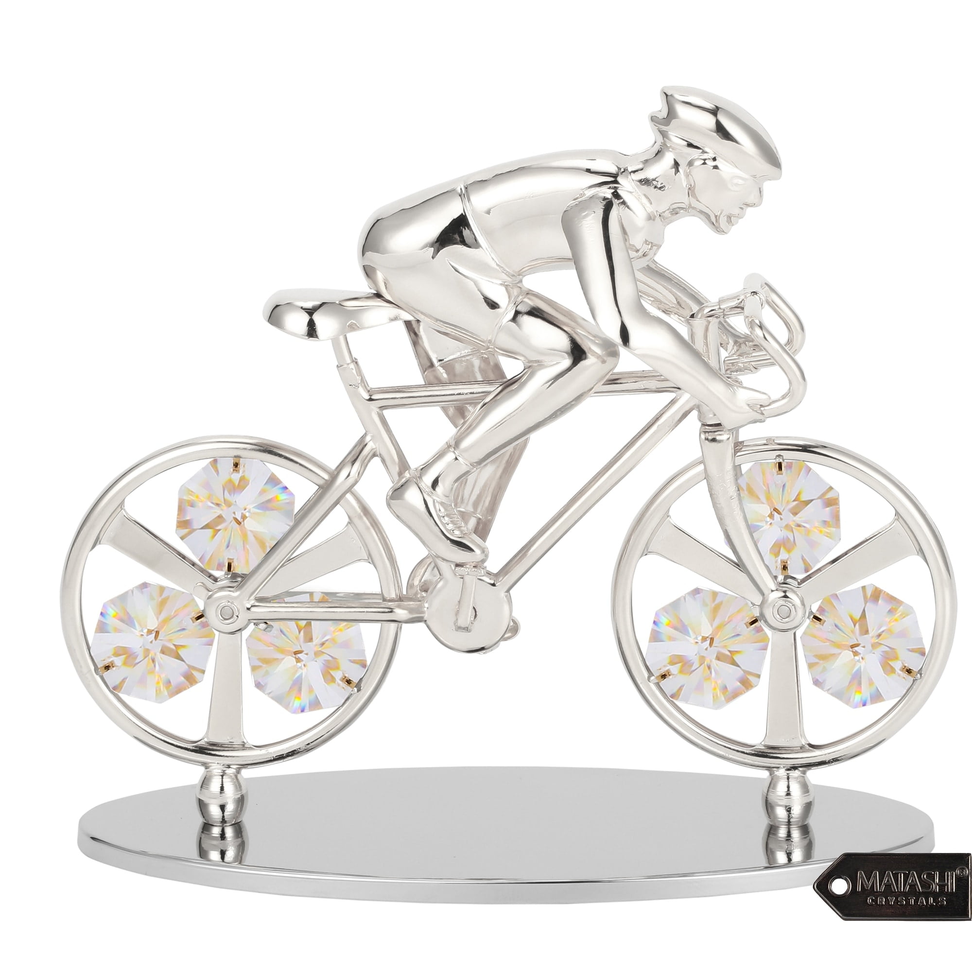 Matashi Silver Plated Cyclist on a Bicycle Figurine Embellished with ...