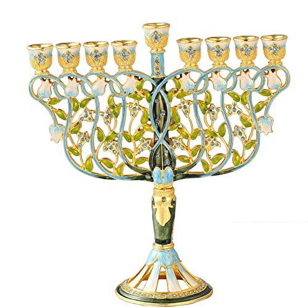 Matashi Tall Hand Painted Enamel Menorah Candelabra Embellished with ...