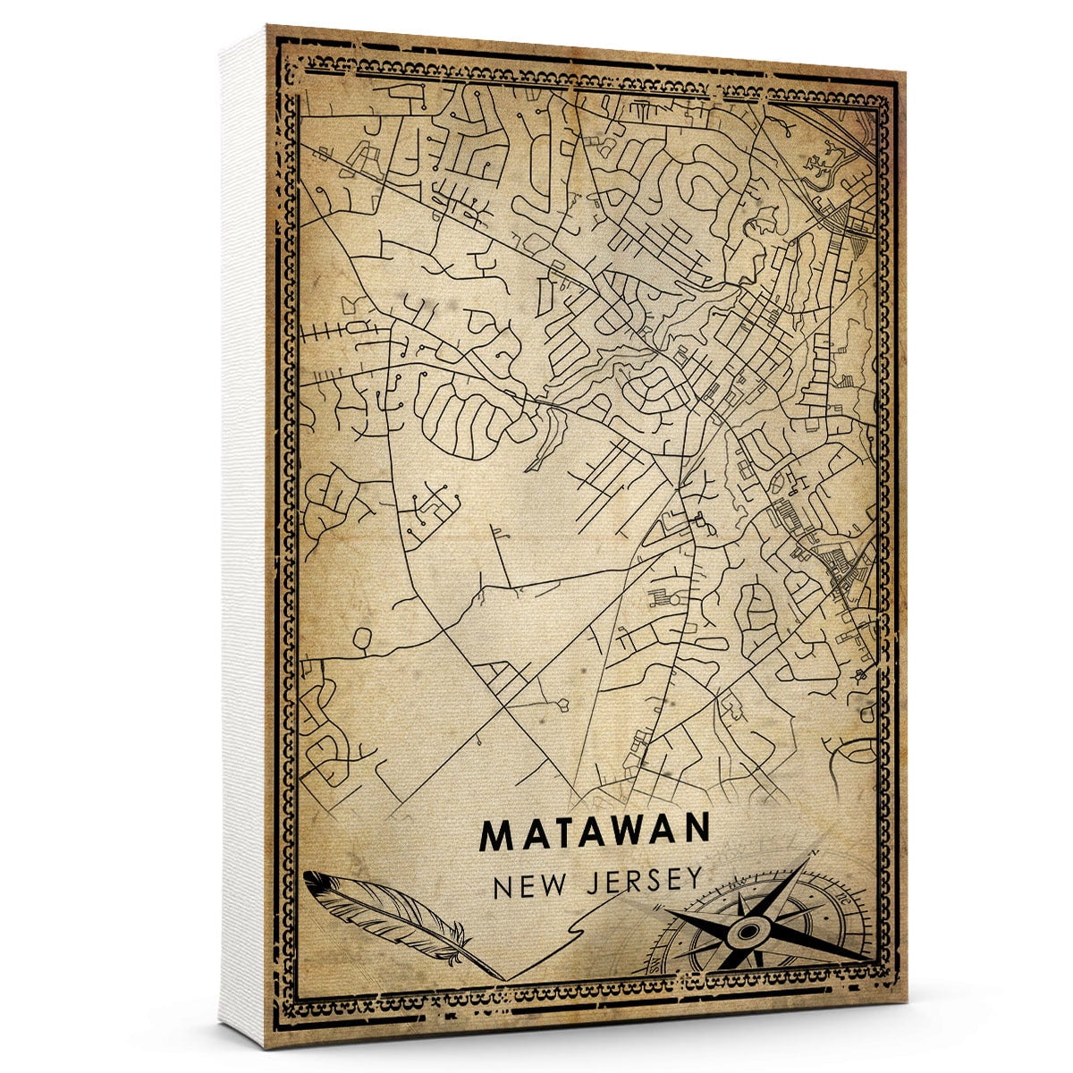 Matawan Vintage Map Prints Canvas, New Jersey Map Art Canvas, Canvas ...