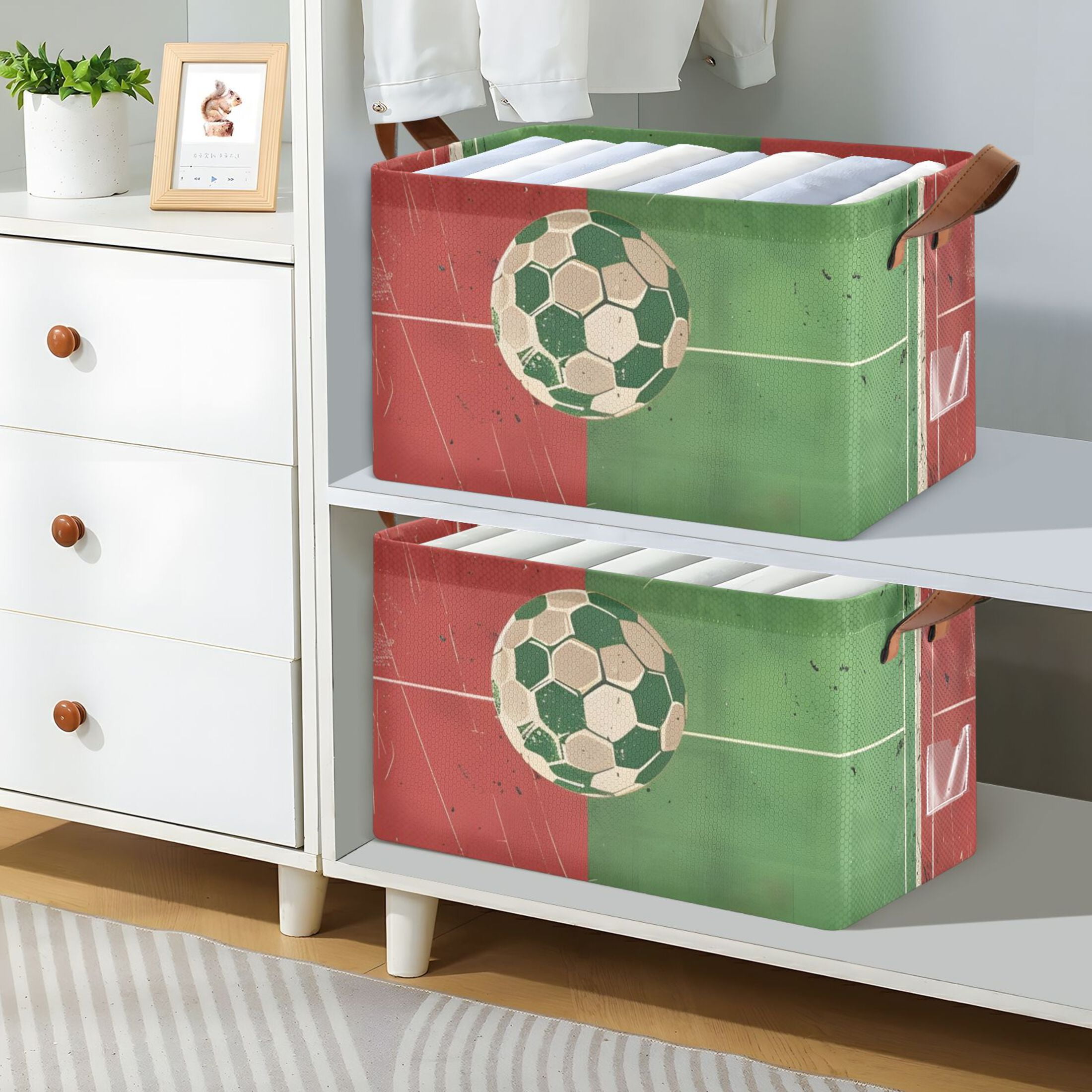 Match Football Foldable Storage Large Fabric Storage Baskets Organizer ...