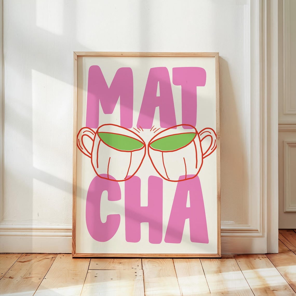 Matcha Aesthetic Pink Kitchen Coffee Decor Physical, Unframed Canvas ...