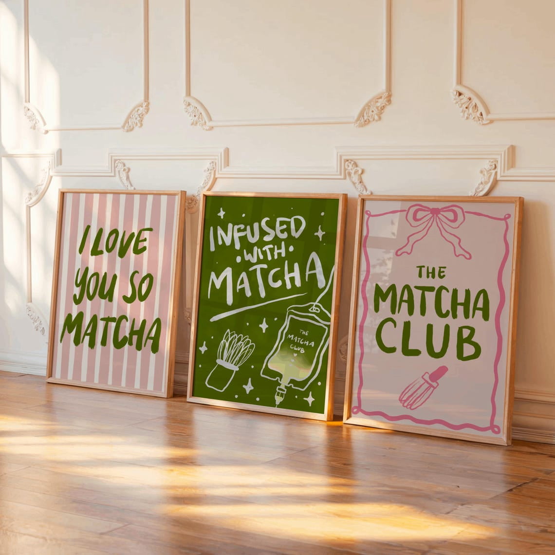 Matcha Club Kitchen Wall Art Set of 3, But First Matcha Posters, Green ...