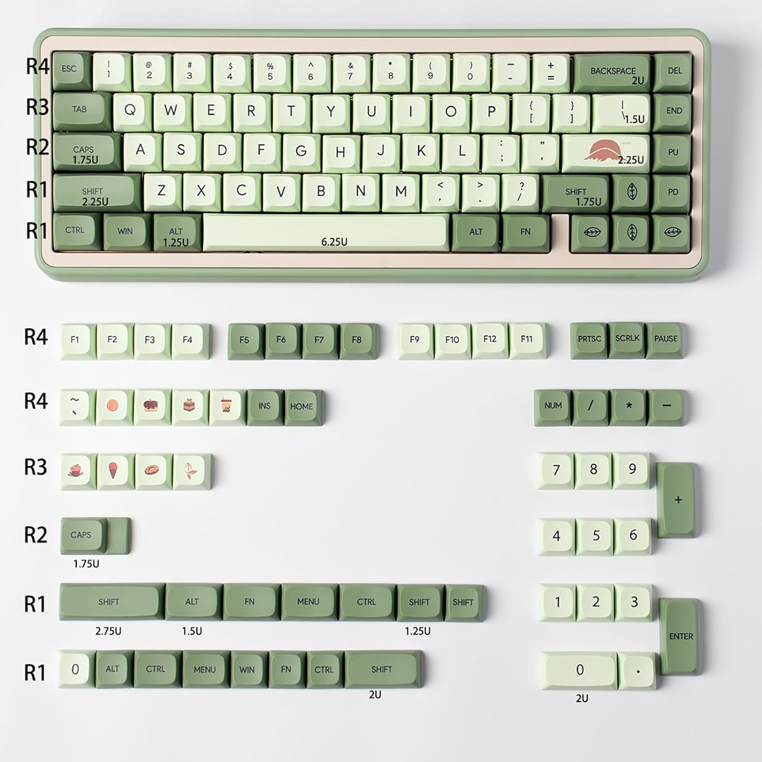 Matcha Green Keycaps 124 Keys XDA Profile Dye Sub PBT Keycaps Set Fit ...