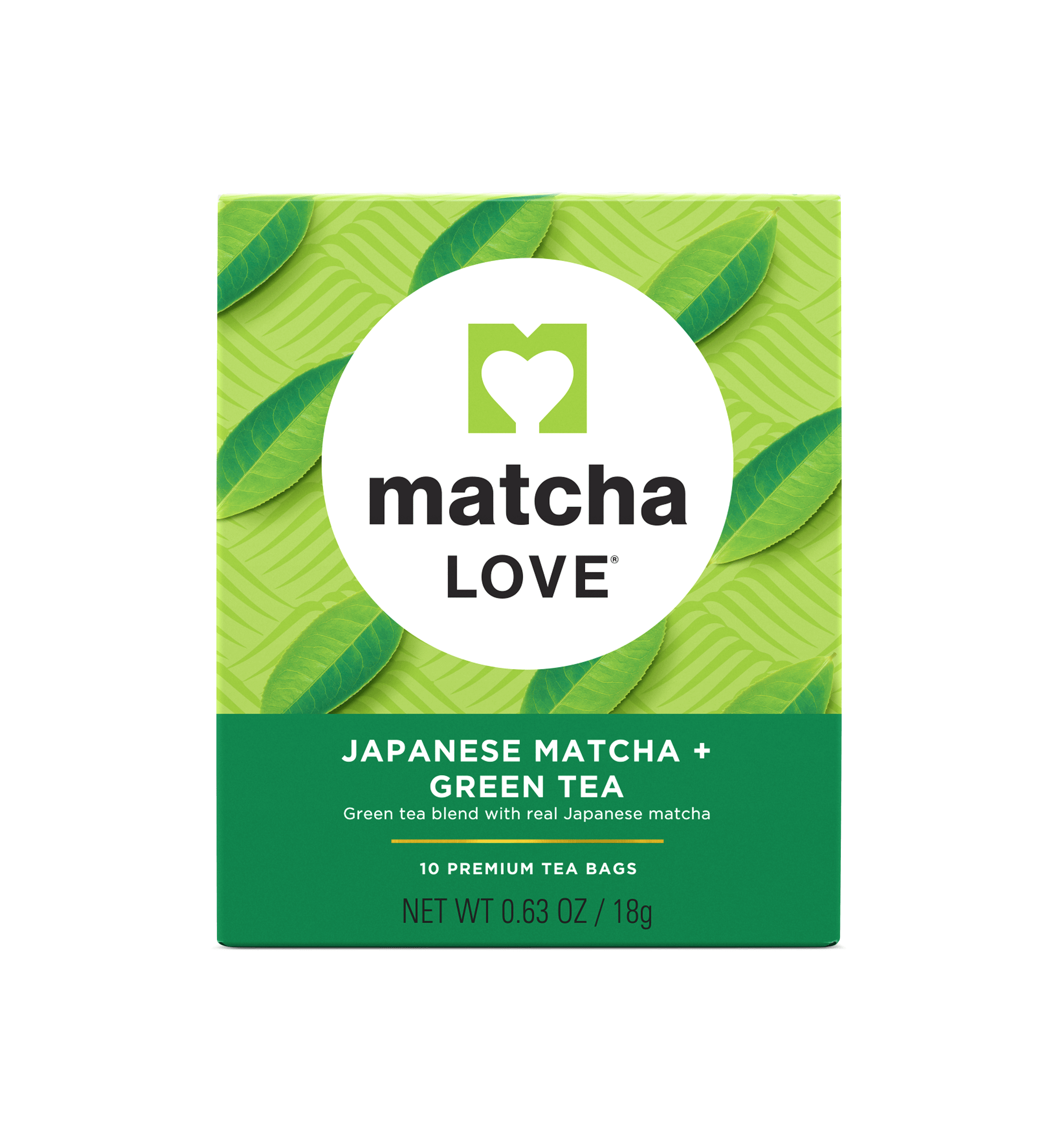 Premium Matcha LOVE Japanese Green Tea Bags with Real Matcha, 10 Count ...