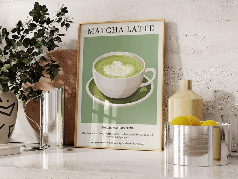 Matcha Latte Poster, Tea Coffee Print, Japanese Tea, Retro Beverage ...