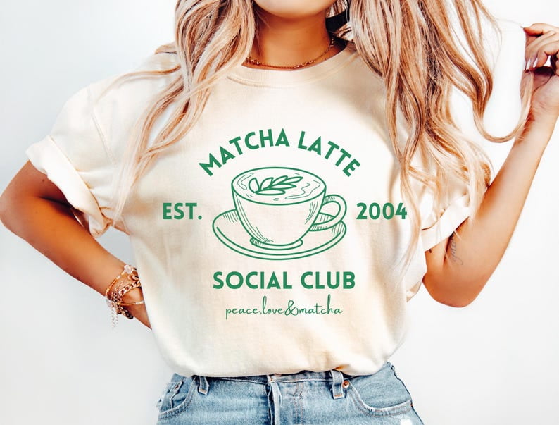 Matcha Latte Social Club Tee, Aesthetic Matcha Shirt, Peace Love Matcha ...