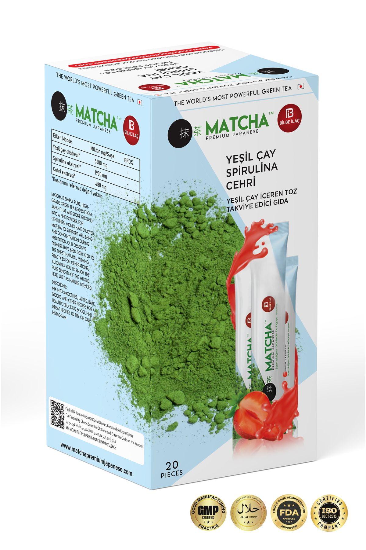 Matcha Premium Japanese Green Tea with Spirulina & Senna – 20 Sachets ...