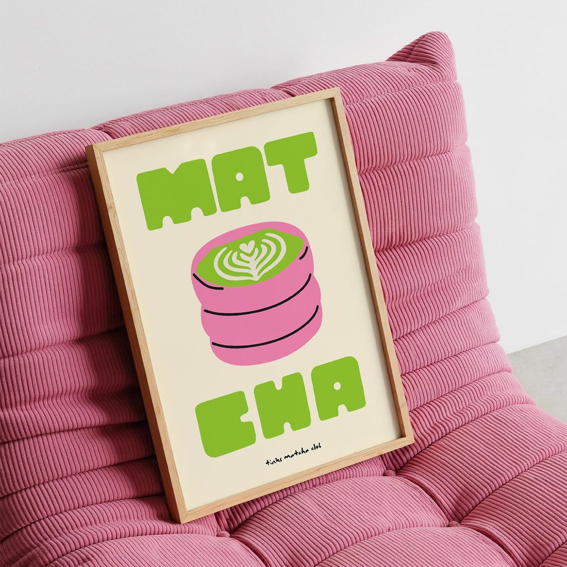 Matcha Print, Green And Pink Kitchen Wall Art Print, Hand Drawn Café ...