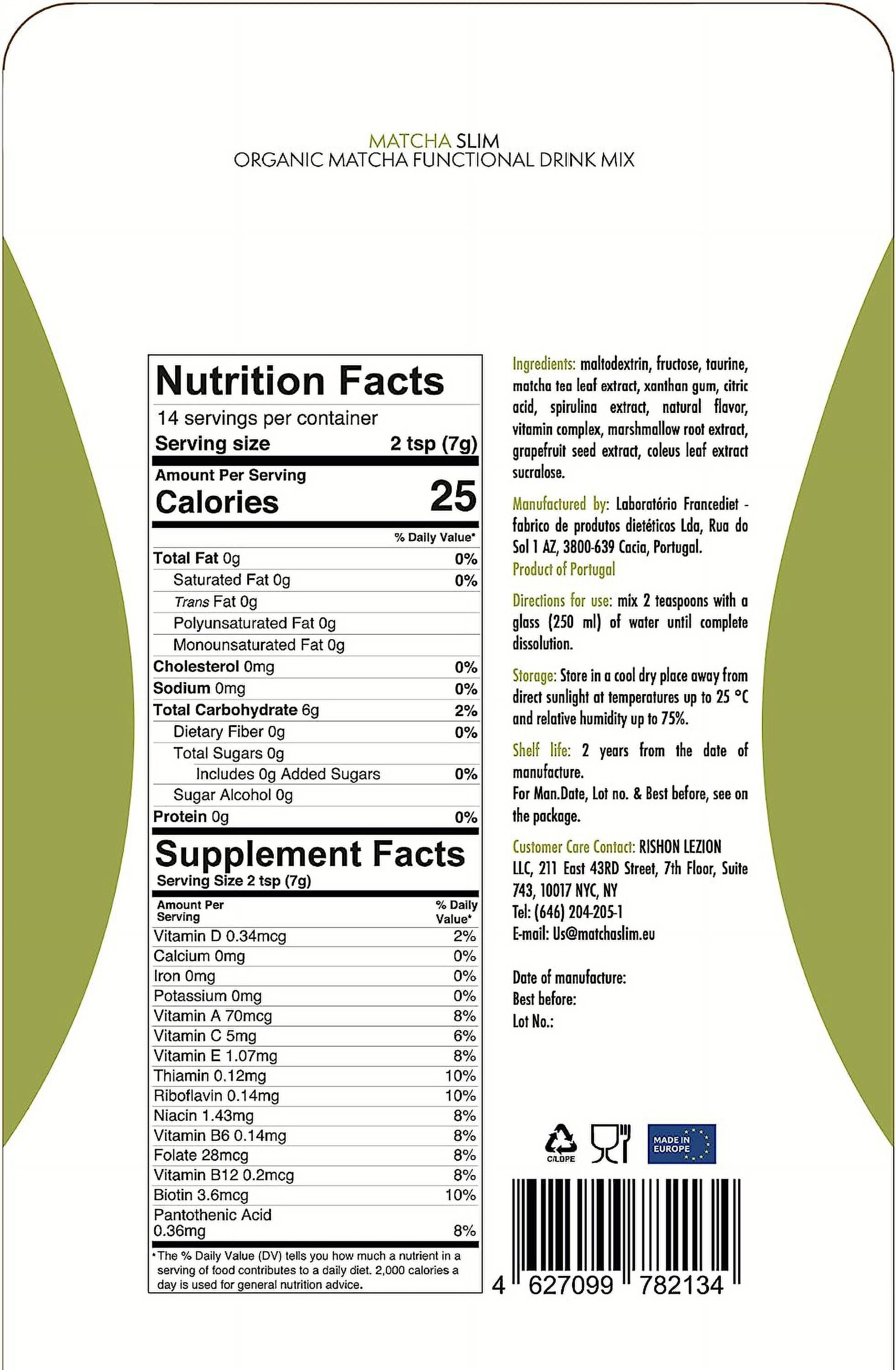 Matcha Slim | Green Tea | 3.53 oz | 1 Pack | Energy Drink Mix Powder ...