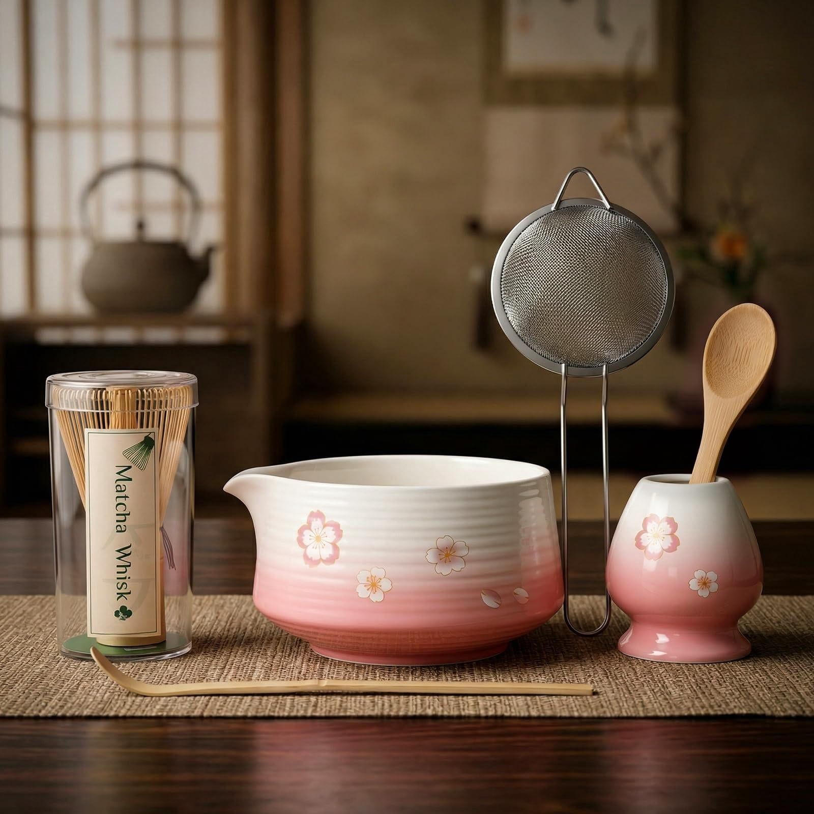 Matcha Whisk Set 6 Ceramic Kit Includes Bowl & Holder (chasen) Sifter ...