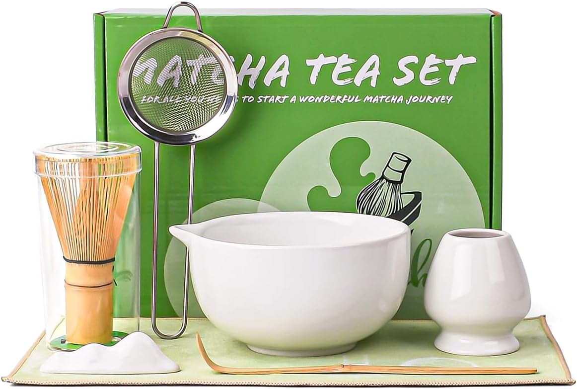 Matcha Whisk Set, 7 Pcs Matcha Kit with Matcha Bowl, Spout, Whisk and ...