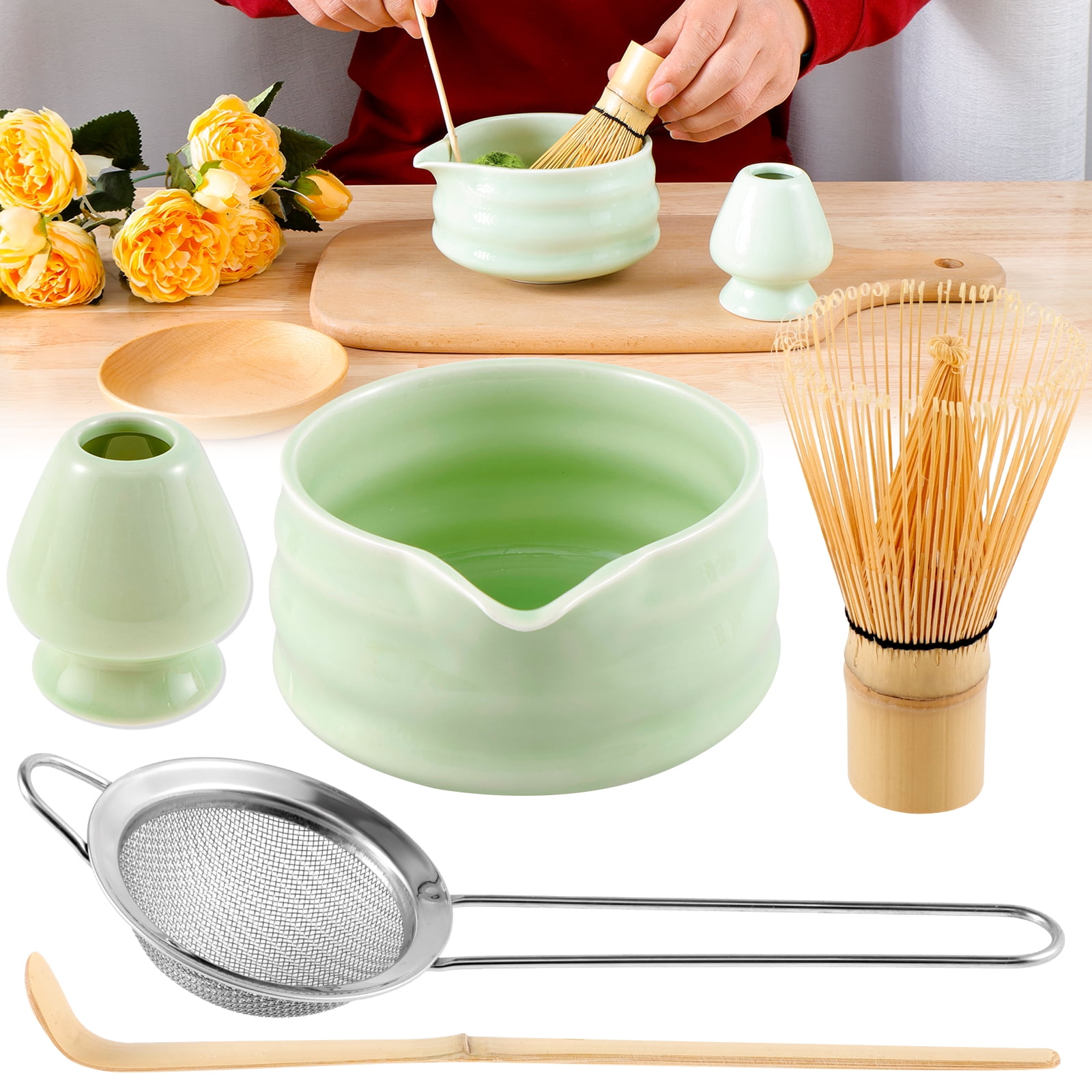Matcha Whisk Set Ceramic Matcha Bowl with Pouring Spout Matcha Bamboo ...