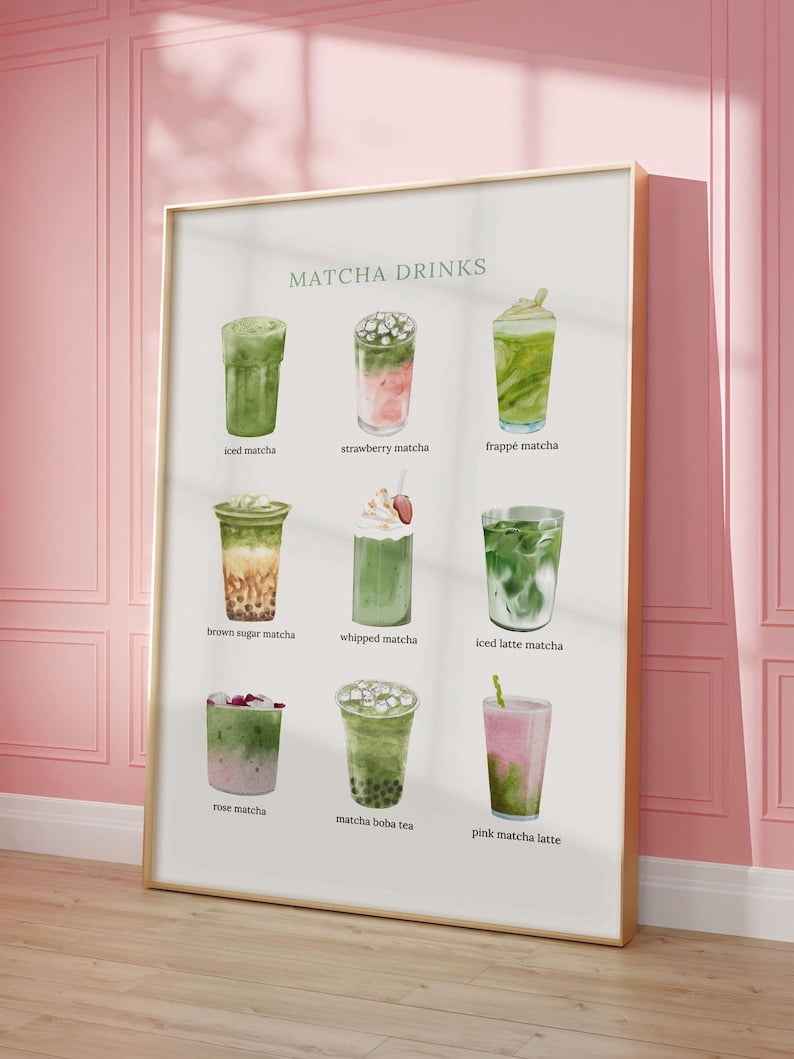 Matcha-themed poster prints, Matcha latte lovers, enjoying traditional ...