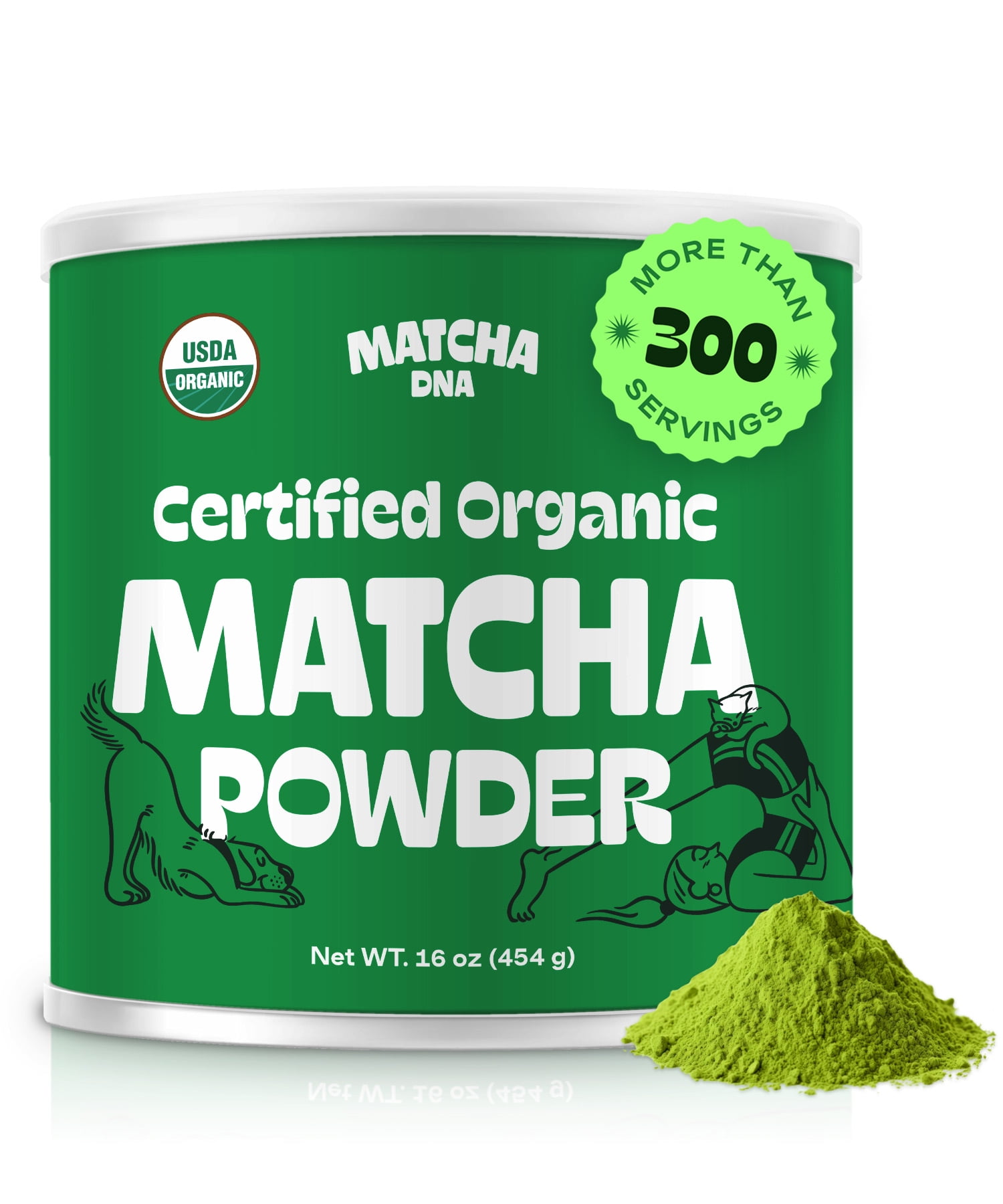 MatchaDNA USDA Organic Matcha Green Tea Powder Drink, 16 oz Can ...