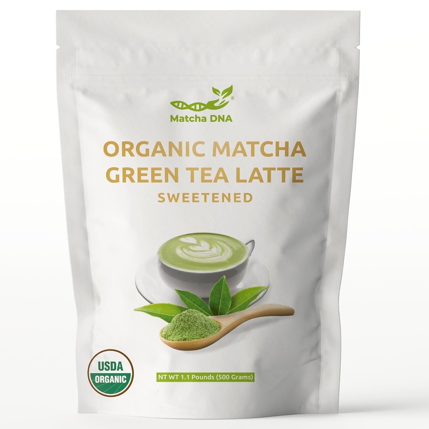 MatchaDNA Sweetened Matcha Powder Latte Mix Made with Organic Sugar 1.1 ...