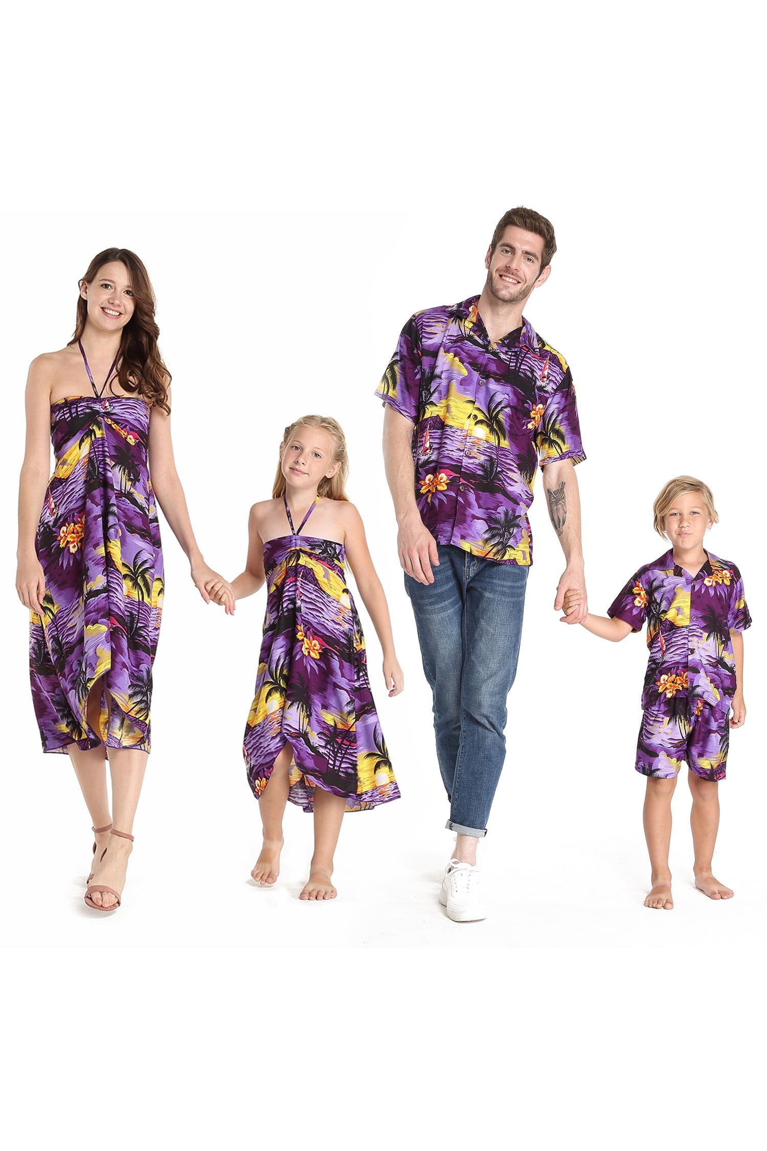 Matchable Family Hawaiian Halter Dress, Sunset Purple, Girl, Size 2 ...