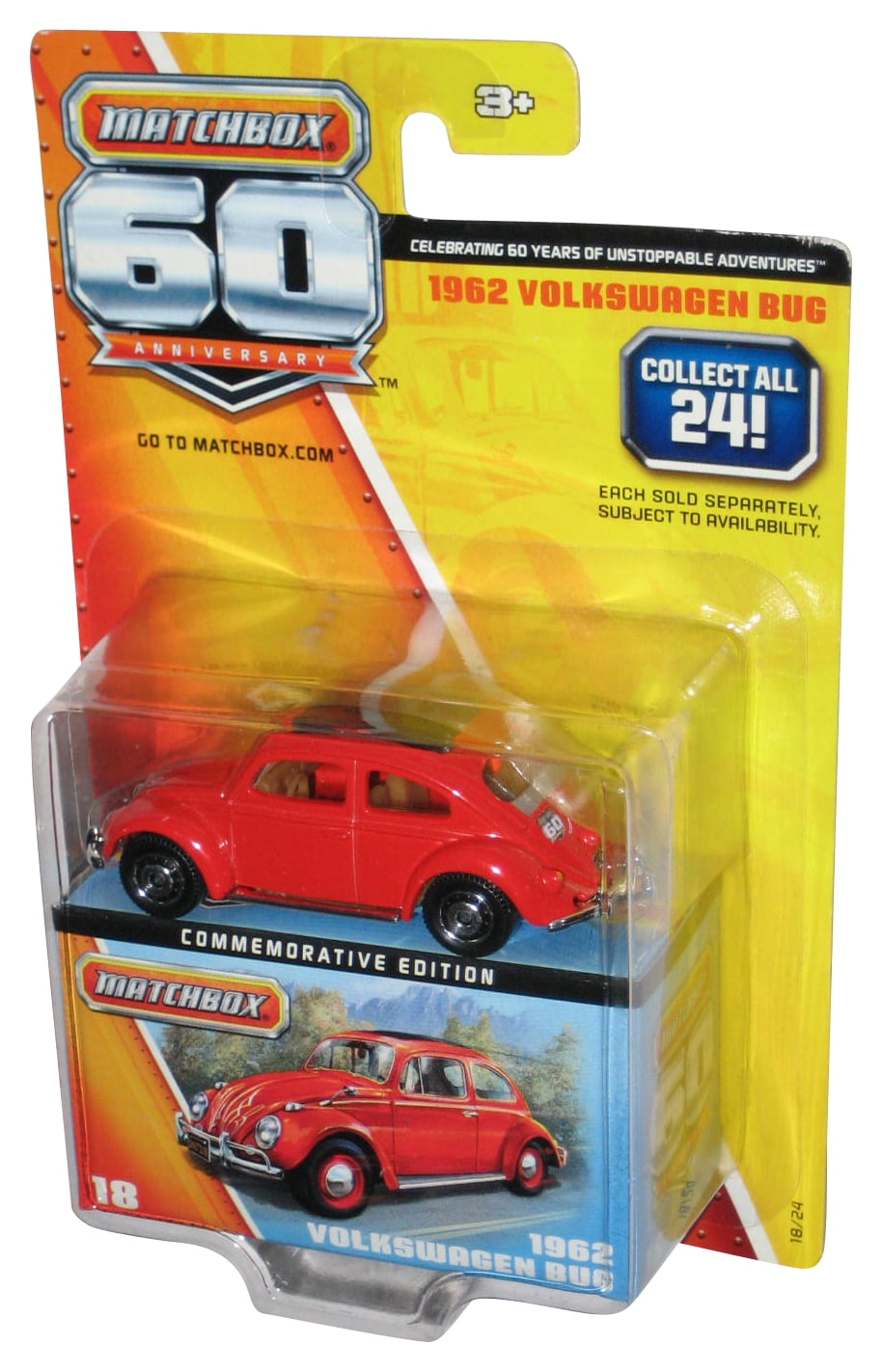 Matchbox 60th 1962 Volkswagen Bus (2012) Red Toy Car #18 - Walmart.com