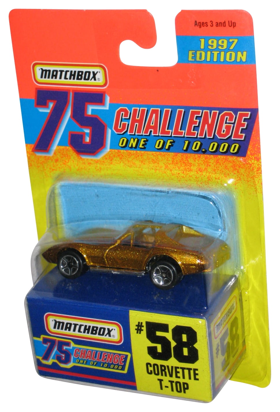 Matchbox 75 Challenge (1997) Mattel Gold Corvette T-Top Toy Car #58 ...