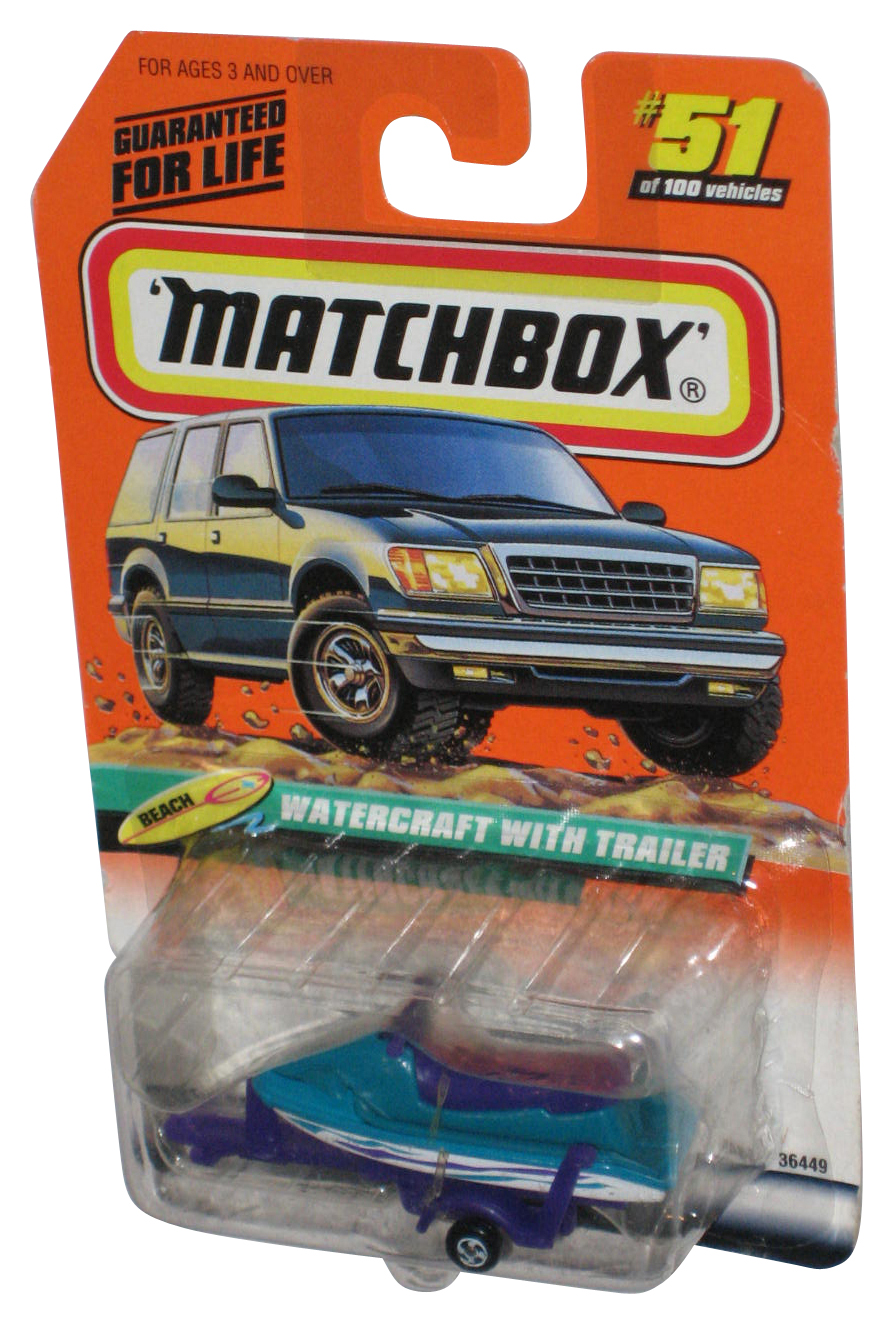 Matchbox Beach (1998) Purple Teal & White Watercraft With Trailer Toy ...