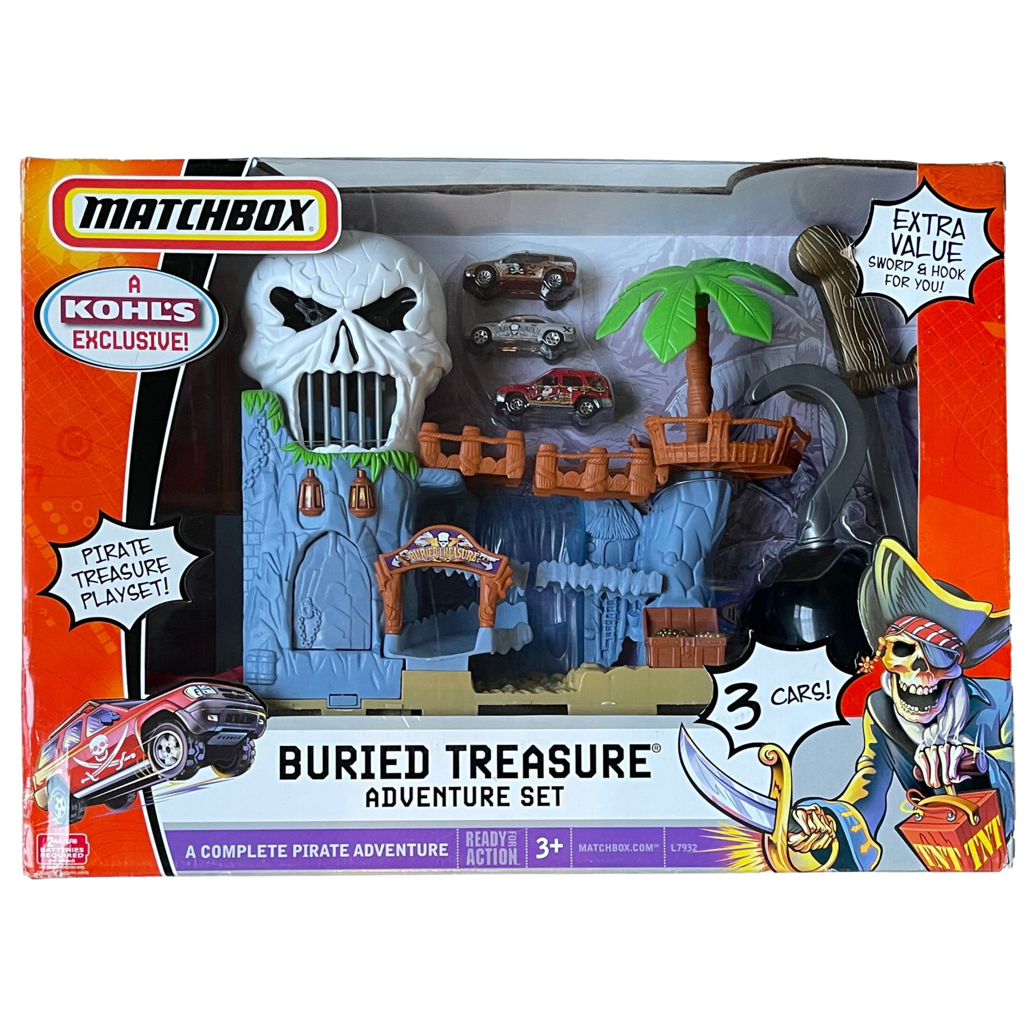Matchbox Buried Treasure Adventure Playset with 3 Cars & Pirate Hook ...