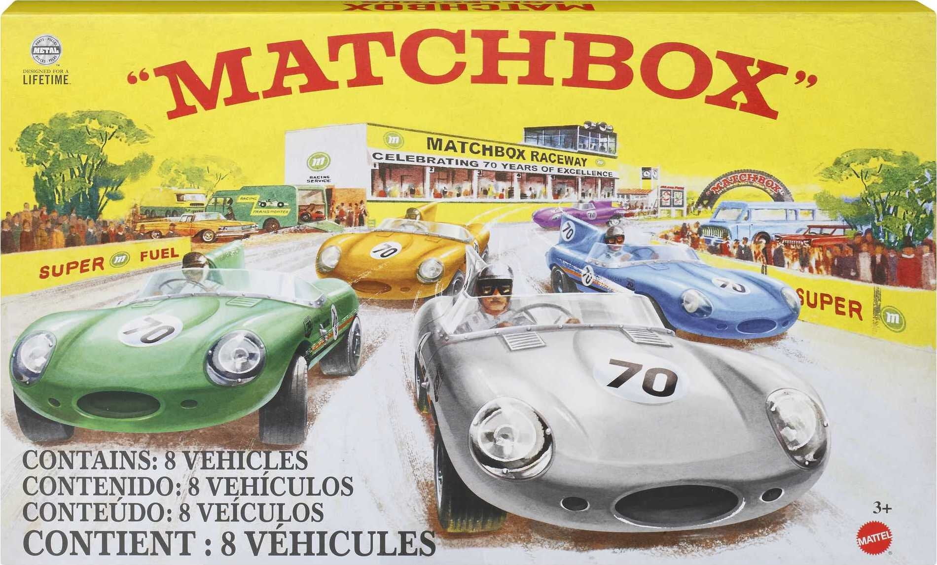 Matchbox Cars, Set of 8 Die-Cast Cars in 1:64 Scale with Matchbox 70th ...