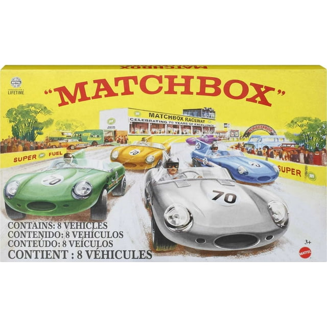Matchbox Cars, Set of 8 Die-Cast Cars in 1:64 Scale with Matchbox 70th ...