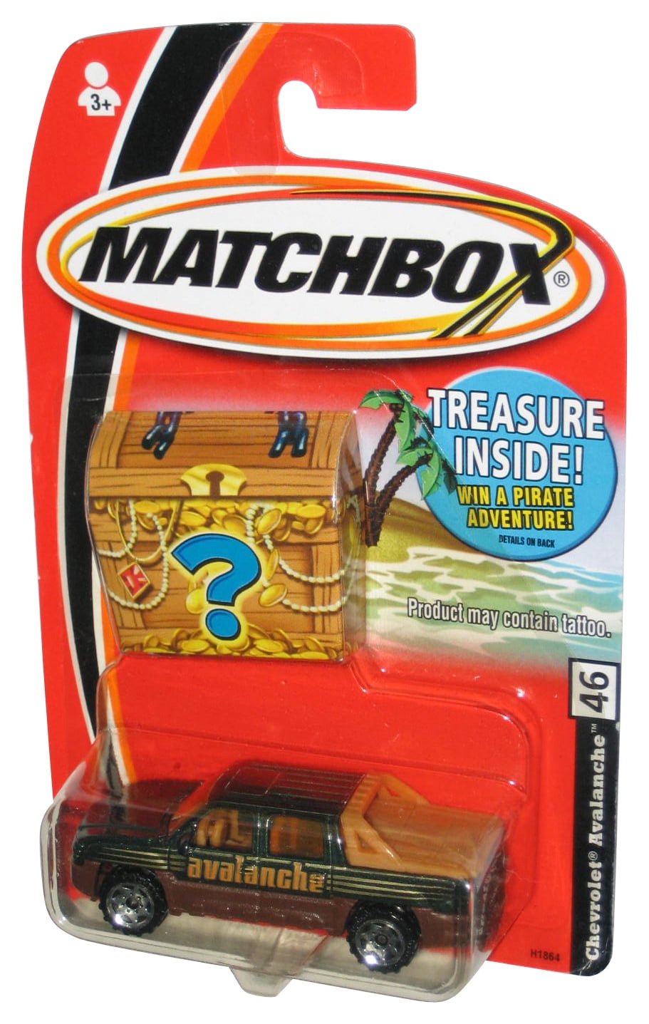 Matchbox Chevrolet Avalanche (2005) Green Truck #46 w/ Treasure Chest ...
