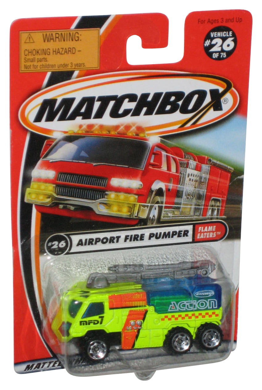 Matchbox Flame Eaters (2000) Hot Green Airport Fire Pumper Toy #26/75 ...