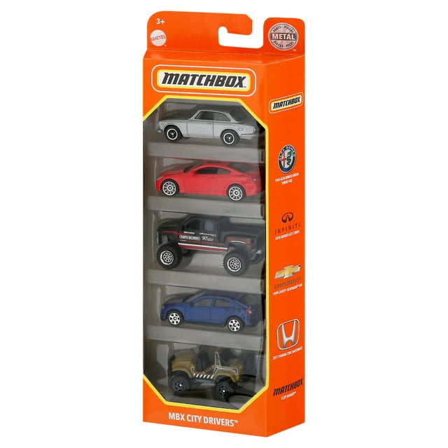 Matchbox MBX City Drivers 5 Pack Alfa Romeo, Infiniti, Silverado, Civic ...