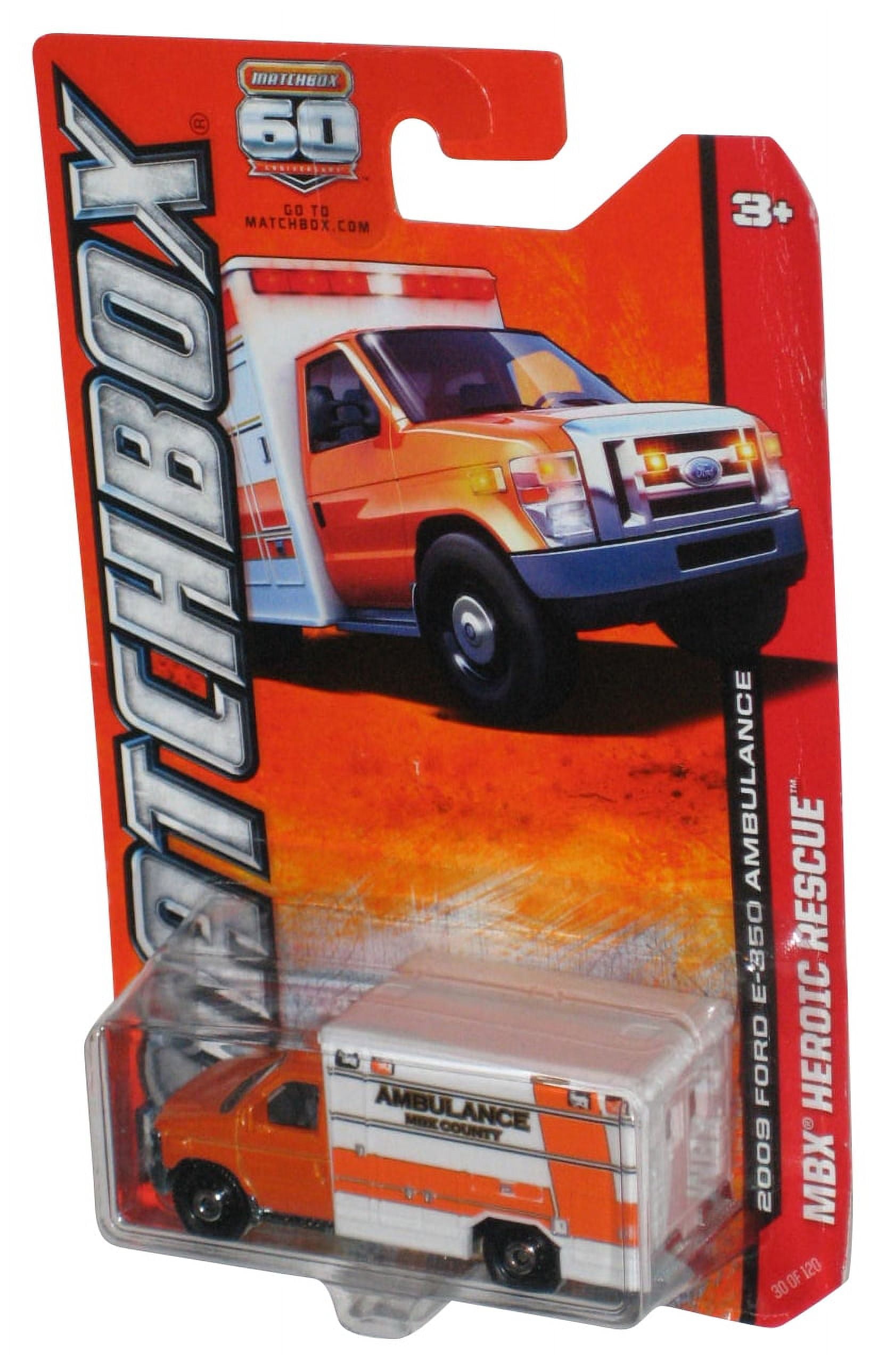 Matchbox MBX Heroic Rescue 2009 Ford E-350 Ambulance Orange & White Toy ...
