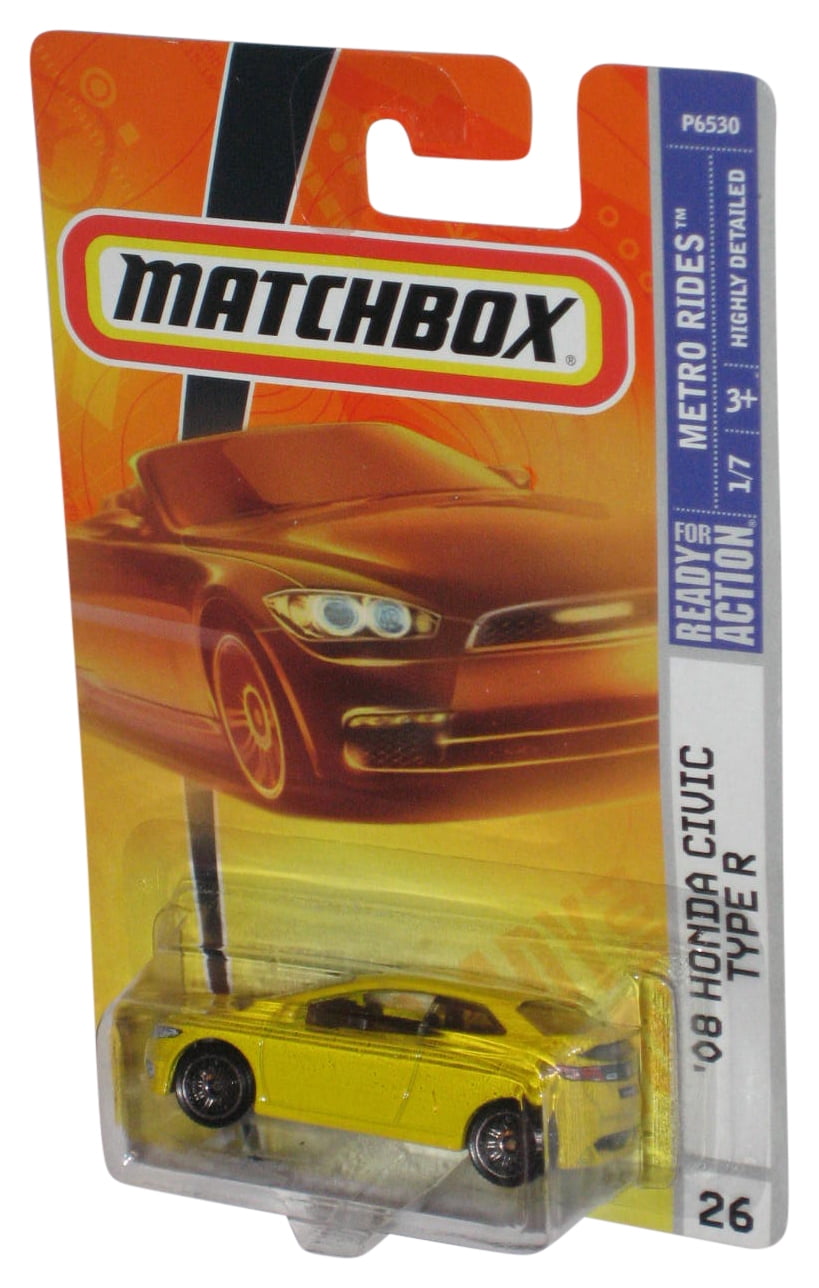 Matchbox Metro Rides 1/7 (2008) Yellow '08 Honda Civic Type R Toy Car ...