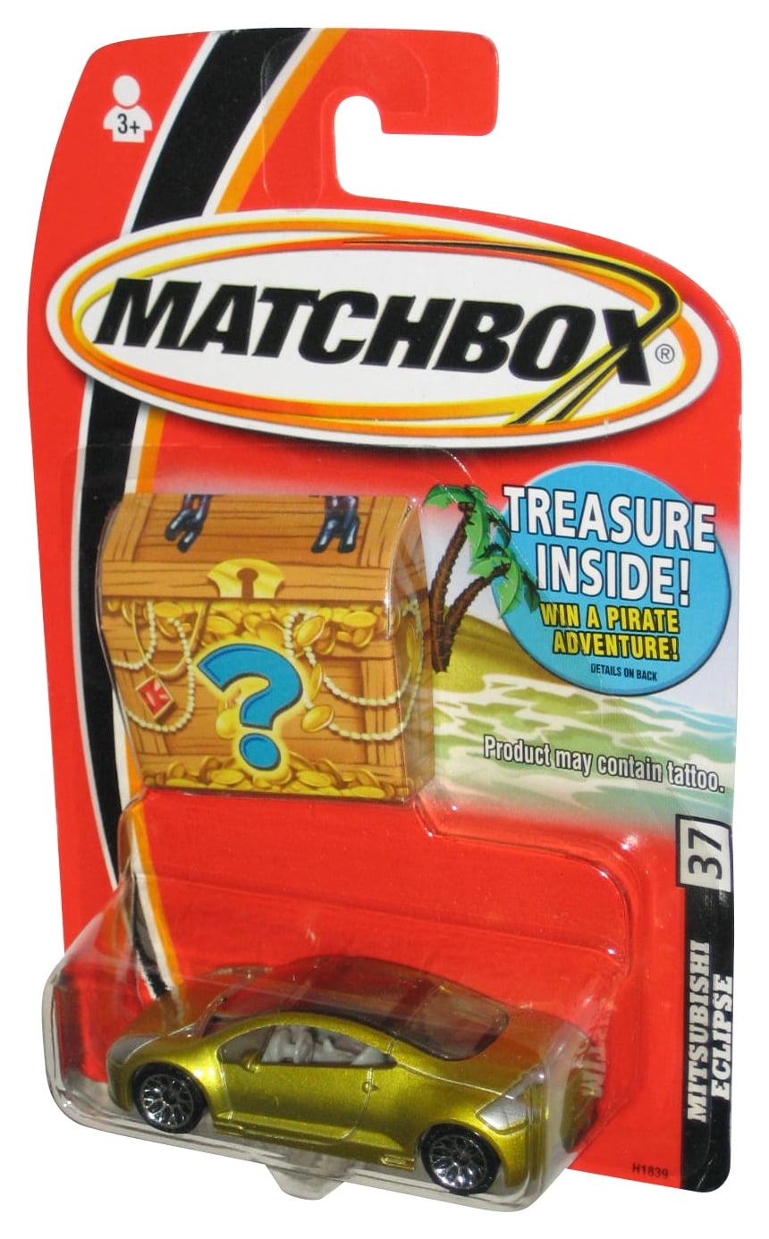 Matchbox Mitsubishi Eclipse (2005) Gold Toy Car #37 w/ Treasure Chest ...