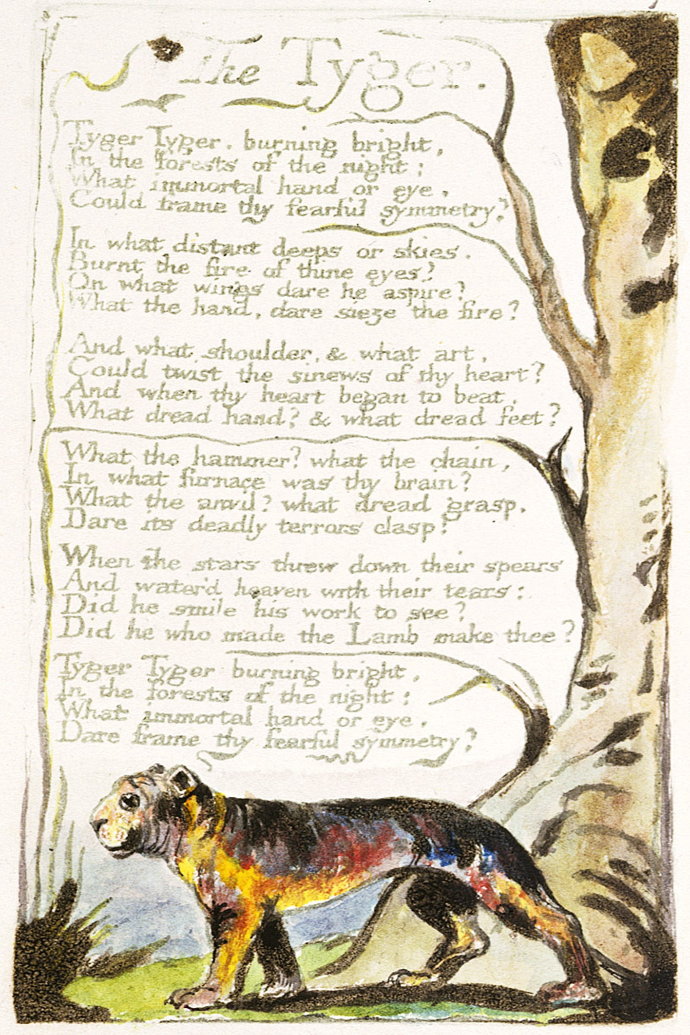24x36 gallery poster, William Blake's first printing of The Tyger, 1794 ...