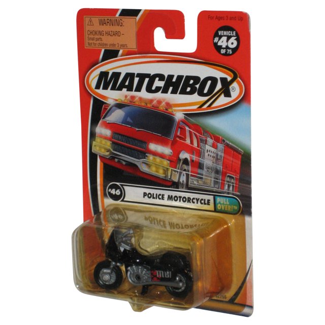 Matchbox Pull Over! (2000) Police Motorcycle Black Toy Bike #46/75 ...
