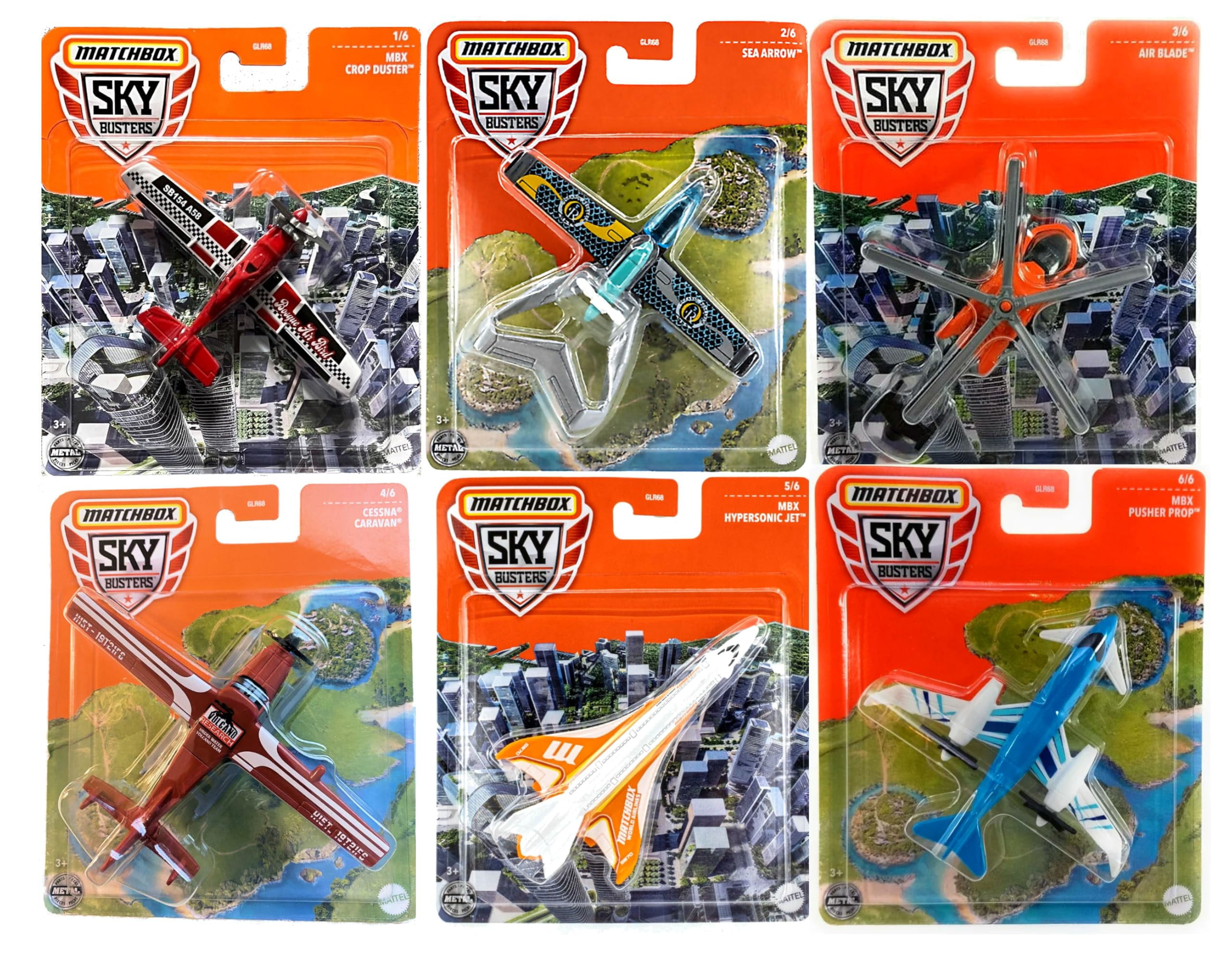 Matchbox Sky Busters Die-Cast Aircraft Bundle, 6-Pack, Air Blade, Sea ...