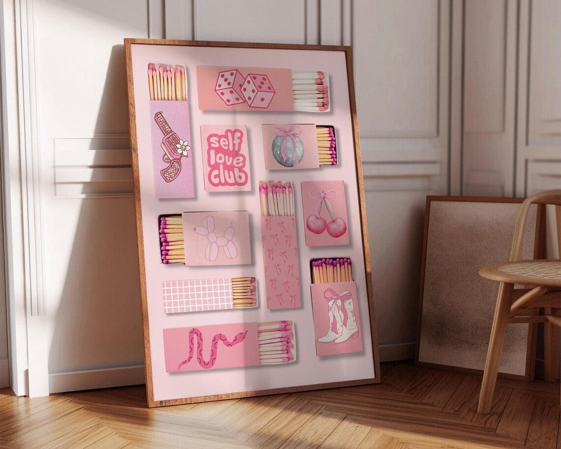 Matchbox Wall Print, Preppy Dorm Decor, Girly Wall Art, Pink Retro ...