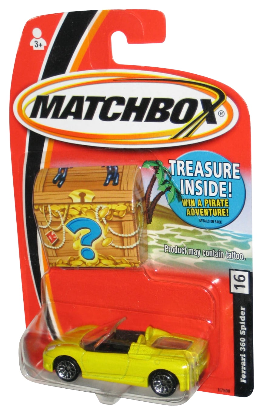 Matchbox Yellow Ferrari 360 Spider Toy Car #16 w/ Treasure Chest ...