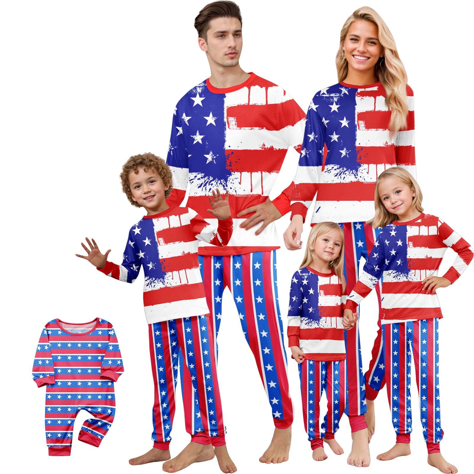 Matching 4th Of July Family Outfits Pajamas Holiday 2 Piece Long Sleeve ...