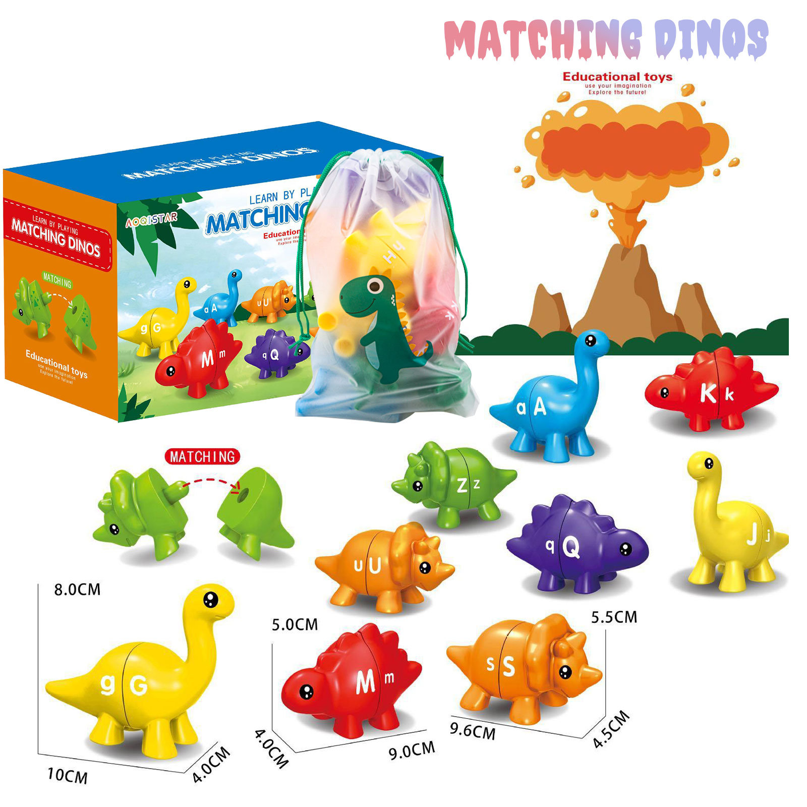 Matching Alphabet Fine Motor Toys, 13 Pieces Double Sided ABC Dinosaur ...