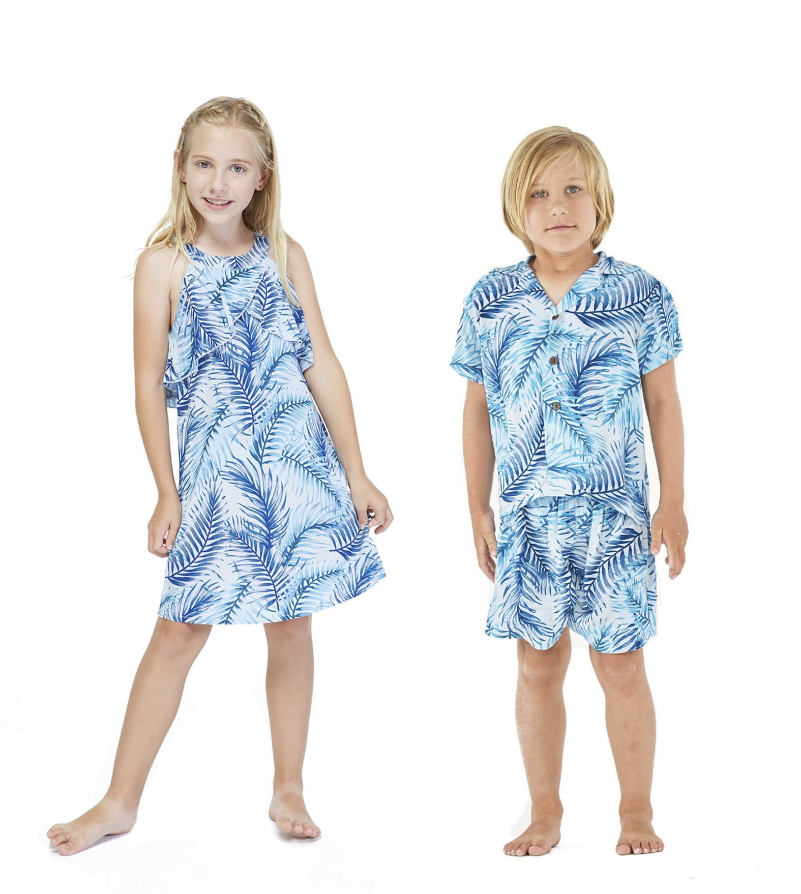 Matching Boy and Girl Siblings Hawaiian Luau Outfits in Neon Sunset ...