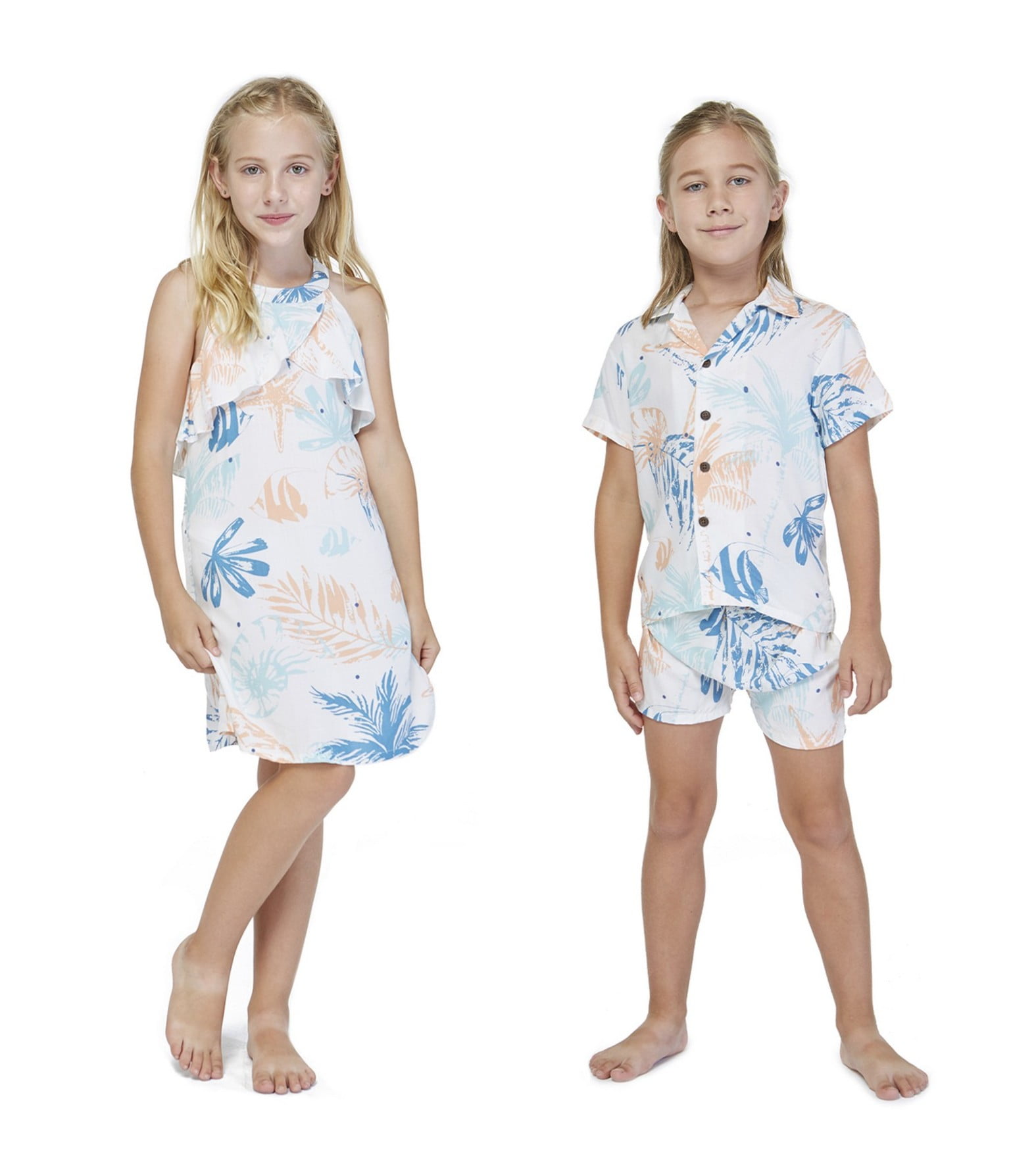 Matching Boy and Girl Siblings Hawaiian Luau Outfits in Neon Sunset ...