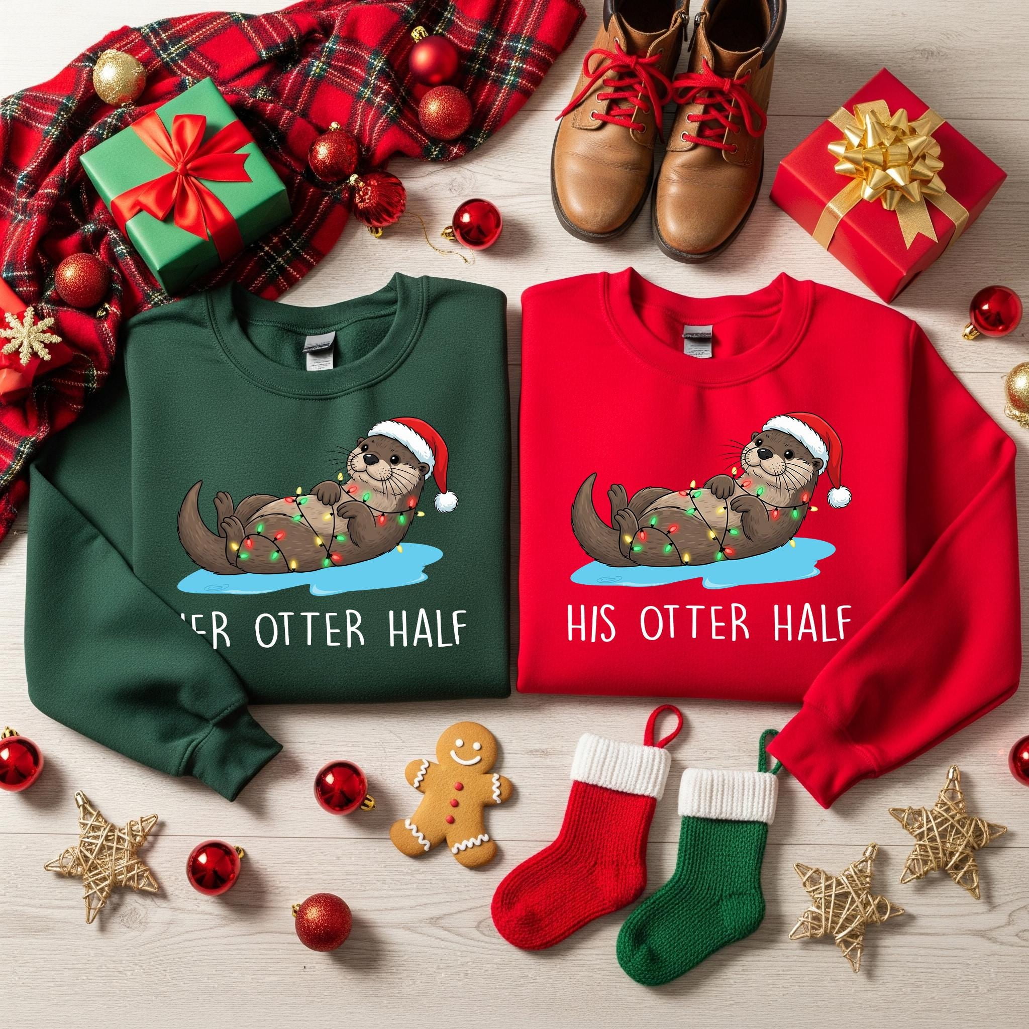 Matching Christmas Couples Sweaters, Funny His Hers Otter Half Holiday ...